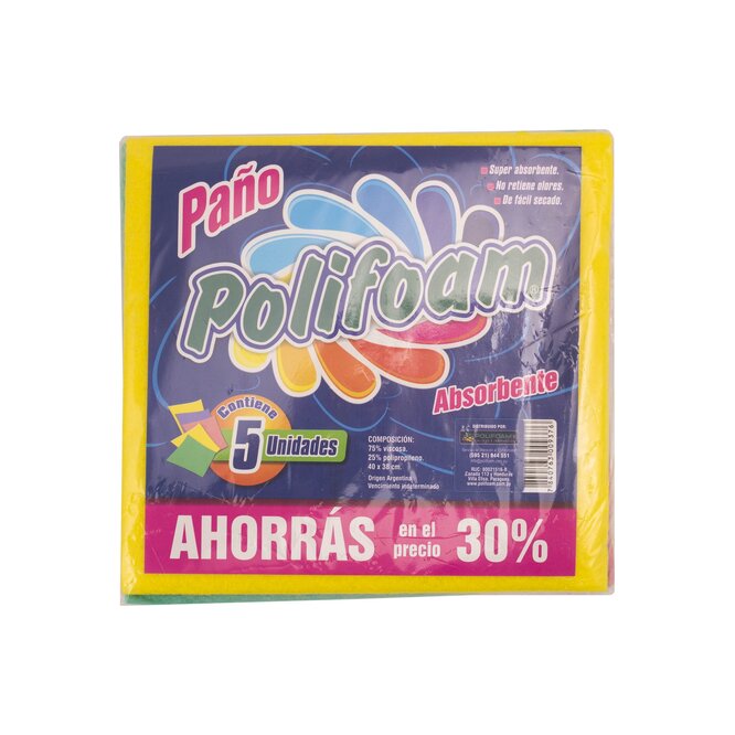 🛒 Paño absorbente paquete Polifoam 5 unidades | Superseis Online ...